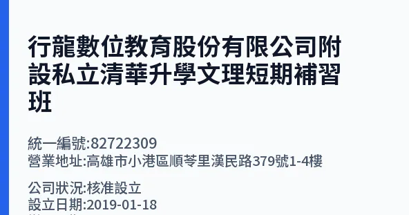 行龍數位教育股份有限公司附設私立清華升學文理短期補習班的照片-統編 82722309(高雄市) 公司登記資料與營業項目詳細圖表