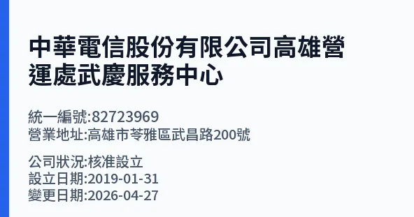 中華電信股份有限公司高雄營運處武慶服務中心的照片-統編 82723969(高雄市) 公司登記資料與營業項目詳細圖表