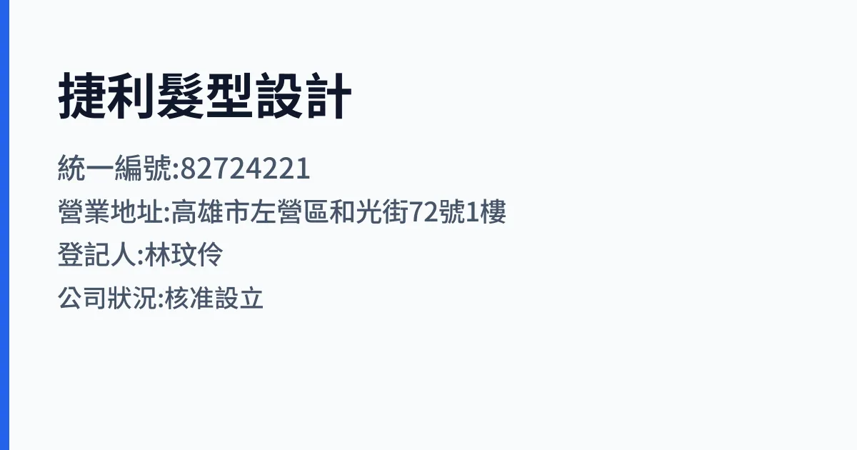 捷利髮型設計 - 統編 82724221(高雄市) 公司登記資料與營業項目詳細圖表