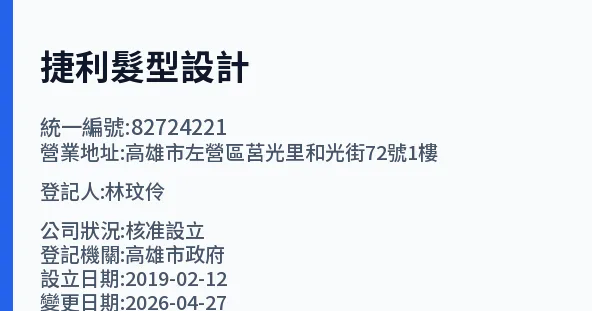 捷利髮型設計的照片-統編 82724221(高雄市) 公司登記資料與營業項目詳細圖表