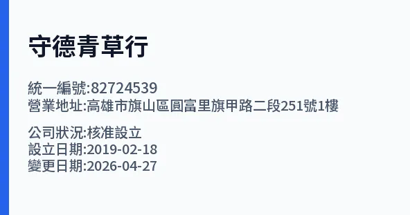 守德青草行的照片-統編 82724539(高雄市) 公司登記資料與營業項目詳細圖表