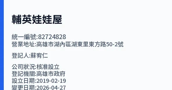 輔英娃娃屋的照片-統編 82724828(高雄市) 公司登記資料與營業項目詳細圖表