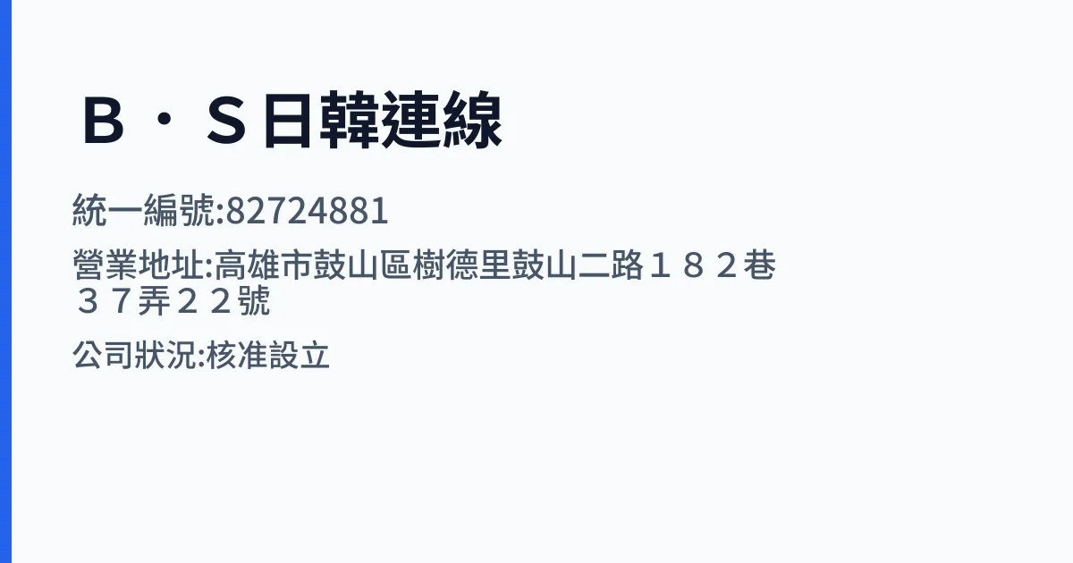 Ｂ．Ｓ日韓連線 - 統編 82724881(高雄市) 公司登記資料與營業項目詳細圖表