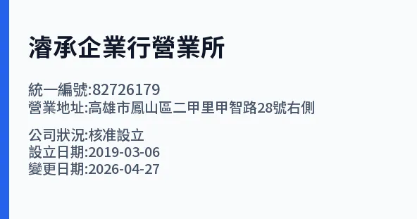濬承企業行營業所的照片-統編 82726179(高雄市) 公司登記資料與營業項目詳細圖表
