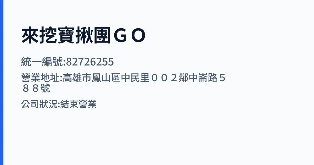 來挖寶揪團ＧＯ - 統編 82726255(高雄市) 公司登記資料與營業項目詳細圖表