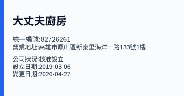 大丈夫廚房的照片-統編 82726261(高雄市) 公司登記資料與營業項目詳細圖表