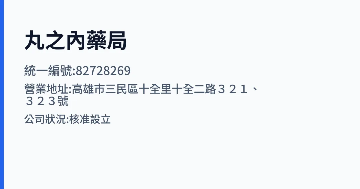 丸之內藥局 - 統編 82728269(高雄市) 公司登記資料與營業項目詳細圖表