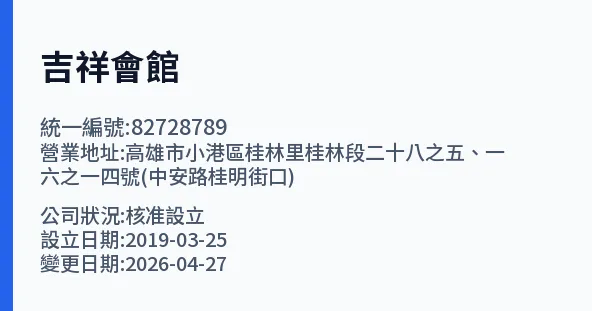 吉祥會館的照片-統編 82728789(高雄市) 公司登記資料與營業項目詳細圖表