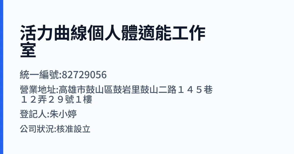 活力曲線個人體適能工作室 - 統編 82729056(高雄市) 公司登記資料與營業項目詳細圖表