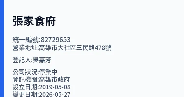 張家食府的照片-統編 82729653(高雄市) 公司登記資料與營業項目詳細圖表