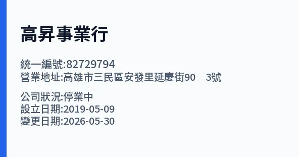 高昇事業行的照片-統編 82729794(高雄市) 公司登記資料與營業項目詳細圖表