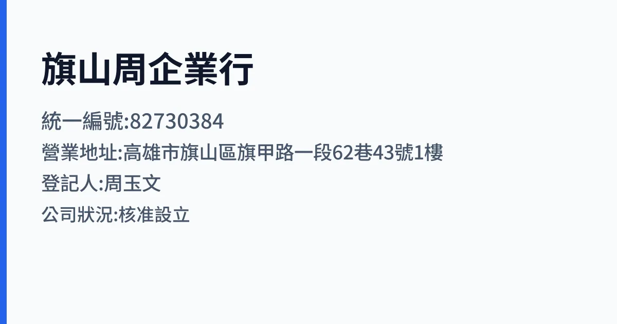 旗山周企業行 - 統編 82730384（高雄市） 公司登記資料與營業項目詳細圖表