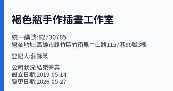 褐色瓶手作插畫工作室的照片-統編 82730785(高雄市) 公司登記資料與營業項目詳細圖表