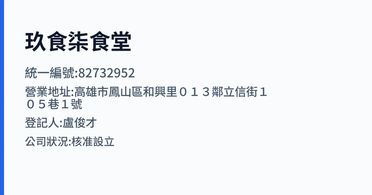 玖食柒食堂 - 統編 82732952(高雄市) 公司登記資料與營業項目詳細圖表