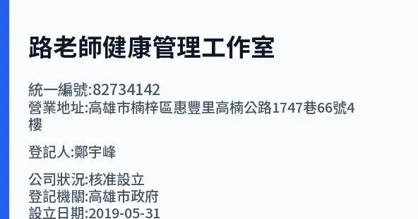 路老師健康管理工作室的照片-統編 82734142(高雄市) 公司登記資料與營業項目詳細圖表