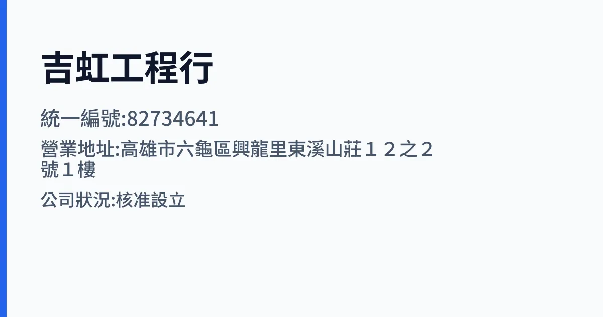 吉虹工程行 - 統編 82734641(高雄市) 公司登記資料與營業項目詳細圖表