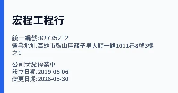 宏程工程行的照片-統編 82735212(高雄市) 公司登記資料與營業項目詳細圖表