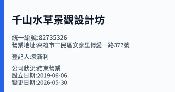 千山水草景觀設計坊的照片-統編 82735326(高雄市) 公司登記資料與營業項目詳細圖表