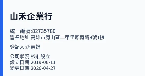 山禾企業行的照片-統編 82735780(高雄市) 公司登記資料與營業項目詳細圖表