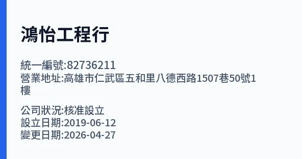 鴻怡工程行的照片-統編 82736211(高雄市) 公司登記資料與營業項目詳細圖表