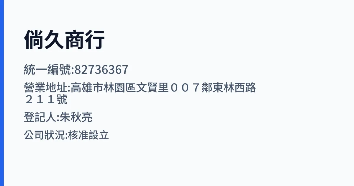 倘久商行 - 統編 82736367(高雄市) 公司登記資料與營業項目詳細圖表