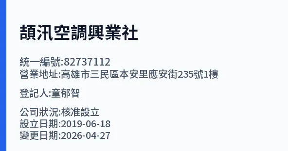 頡汛空調興業社的照片-統編 82737112(高雄市) 公司登記資料與營業項目詳細圖表