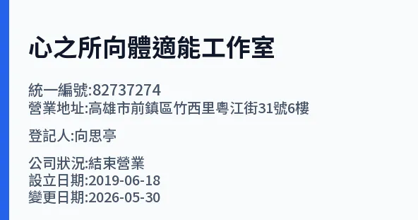 心之所向體適能工作室的照片-統編 82737274(高雄市) 公司登記資料與營業項目詳細圖表
