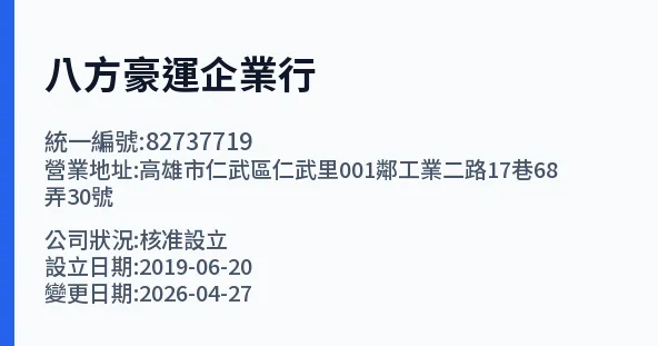 八方豪運企業行的照片-統編 82737719(高雄市) 公司登記資料與營業項目詳細圖表