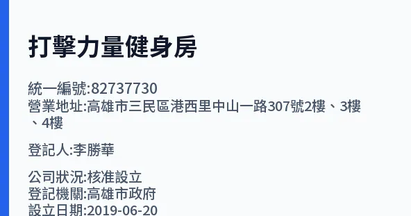 打擊力量健身房的照片-統編 82737730(高雄市) 公司登記資料與營業項目詳細圖表