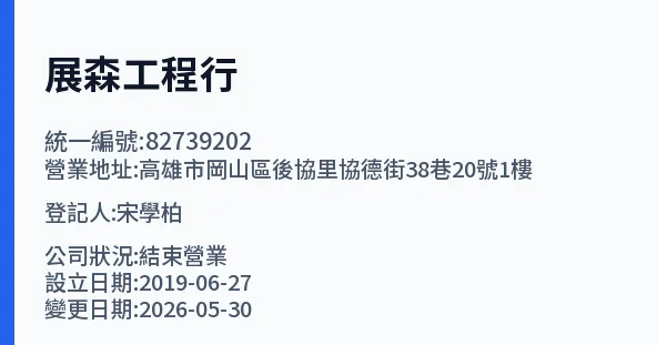 展森工程行的照片-統編 82739202(高雄市) 公司登記資料與營業項目詳細圖表