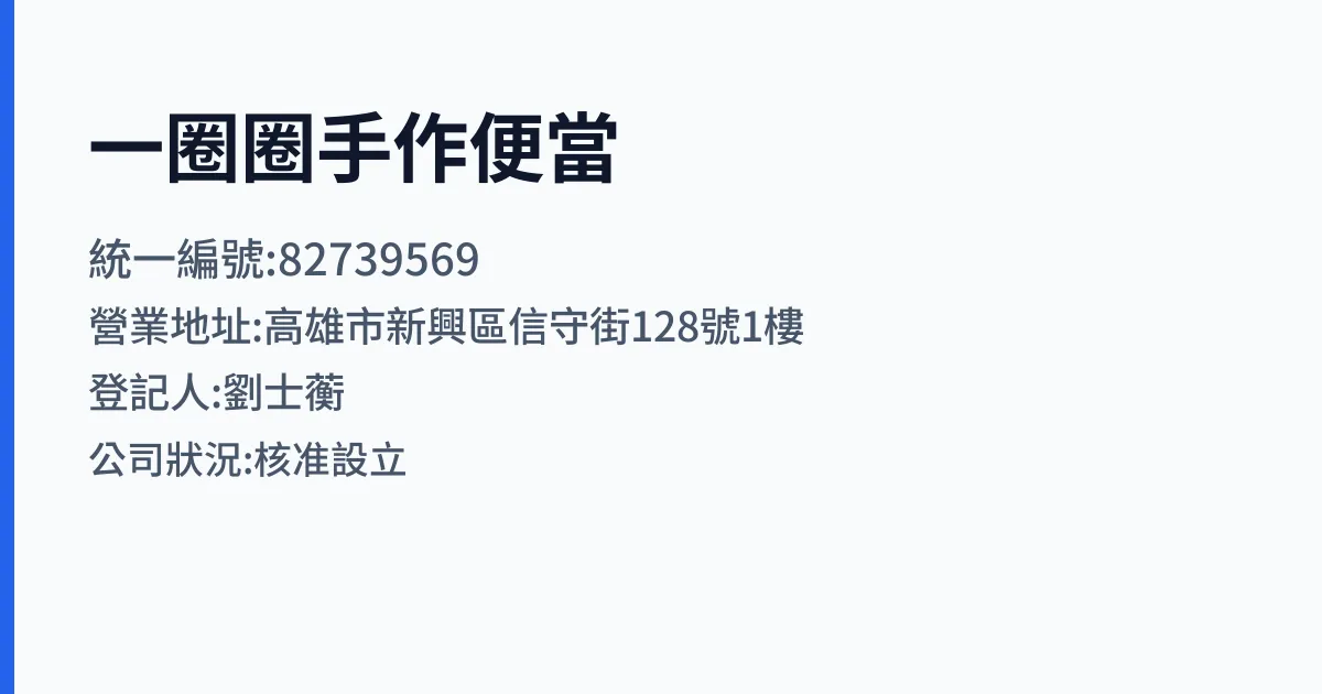 一圈圈手作便當 - 統編 82739569(高雄市) 公司登記資料與營業項目詳細圖表