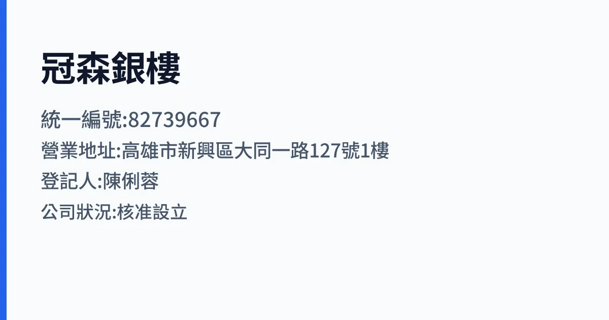 冠森銀樓 - 統編 82739667(高雄市) 公司登記資料與營業項目詳細圖表