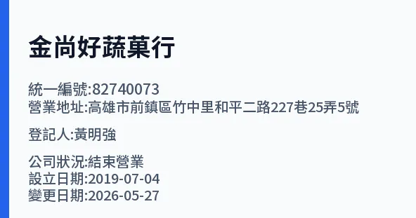 金尚好蔬菓行的照片-統編 82740073(高雄市) 公司登記資料與營業項目詳細圖表