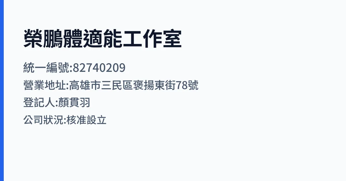 榮鵬體適能工作室 - 統編 82740209(高雄市) 公司登記資料與營業項目詳細圖表