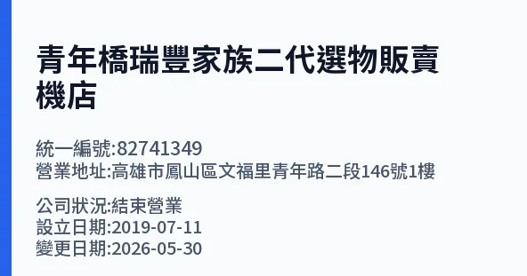 青年橋瑞豐家族二代選物販賣機店的照片-統編 82741349(高雄市) 公司登記資料與營業項目詳細圖表