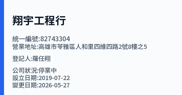 翔宇工程行的照片-統編 82743304(高雄市) 公司登記資料與營業項目詳細圖表