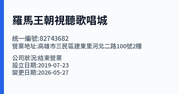 羅馬王朝視聽歌唱城的照片-統編 82743682(高雄市) 公司登記資料與營業項目詳細圖表