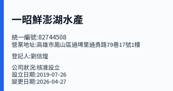 一昭鮮澎湖水產的照片-統編 82744508(高雄市) 公司登記資料與營業項目詳細圖表