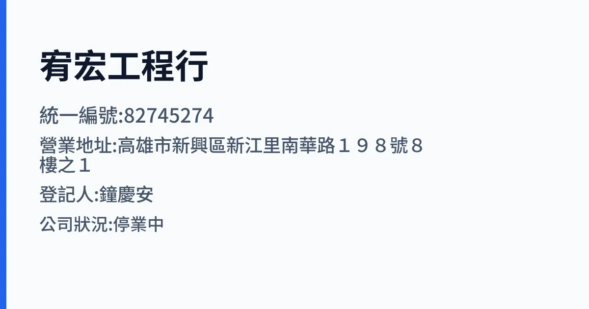 宥宏工程行 - 統編 82745274(高雄市) 公司登記資料與營業項目詳細圖表