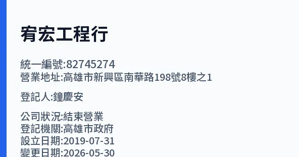 宥宏工程行的照片-統編 82745274(高雄市) 公司登記資料與營業項目詳細圖表