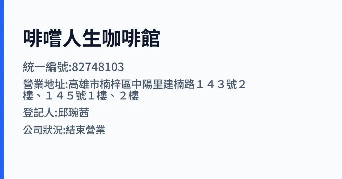 啡嚐人生咖啡館 - 統編 82748103(高雄市) 公司登記資料與營業項目詳細圖表
