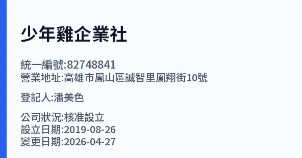 少年雞企業社的照片-統編 82748841(高雄市) 公司登記資料與營業項目詳細圖表