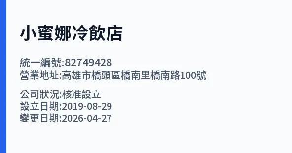 小蜜娜冷飲店的照片-統編 82749428(高雄市) 公司登記資料與營業項目詳細圖表
