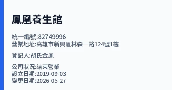 鳳凰養生館的照片-統編 82749996(高雄市) 公司登記資料與營業項目詳細圖表