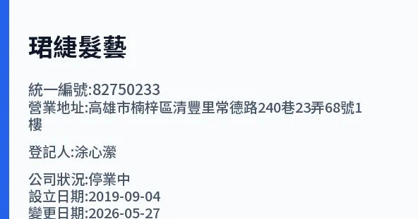 珺緁髮藝的照片-統編 82750233(高雄市) 公司登記資料與營業項目詳細圖表