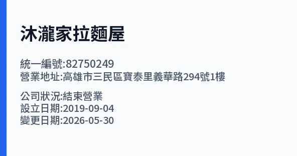沐瀧家拉麵屋的照片-統編 82750249(高雄市) 公司登記資料與營業項目詳細圖表