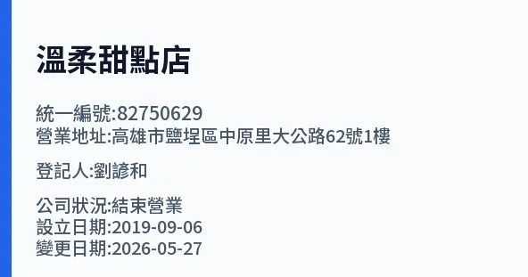溫柔甜點店的照片-統編 82750629(高雄市) 公司登記資料與營業項目詳細圖表
