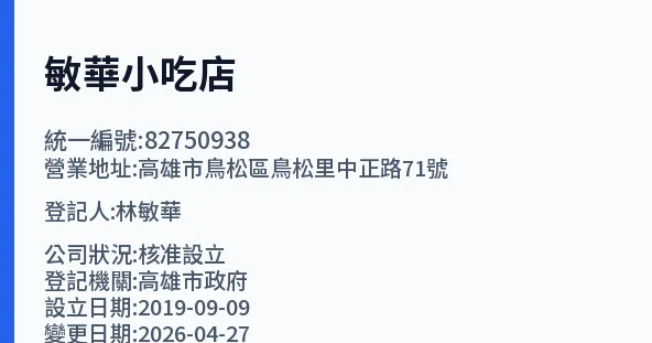 敏華小吃店的照片-統編 82750938(高雄市) 公司登記資料與營業項目詳細圖表