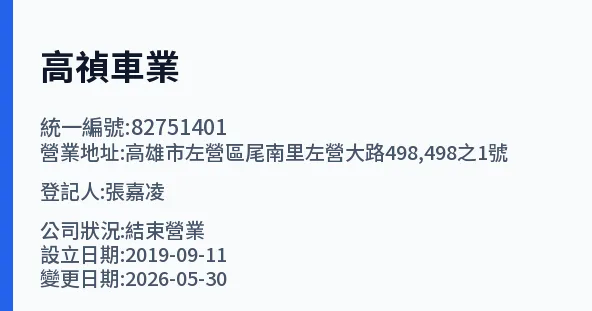 高禎車業的照片-統編 82751401(高雄市) 公司登記資料與營業項目詳細圖表