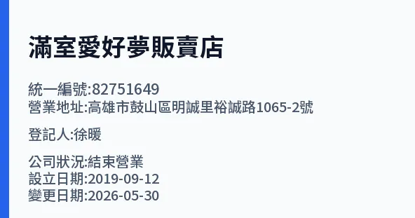 滿室愛好夢販賣店的照片-統編 82751649(高雄市) 公司登記資料與營業項目詳細圖表